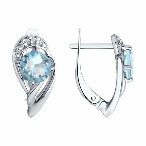 Серьги, серебро, 925 проба, родирование, топаз, фианит