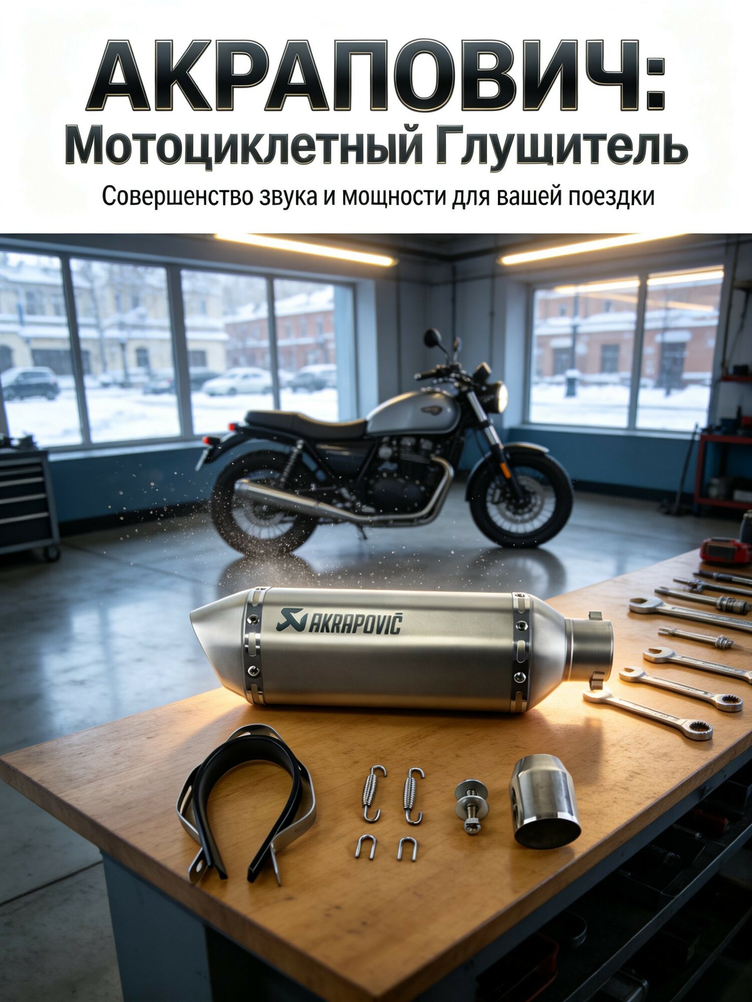 Глушитель Akrapovic Gasoline 370 мм, прямоточный карбоновый для мотоцикла, питбайка, скутера и квадроцикла с адаптером 31-55 мм