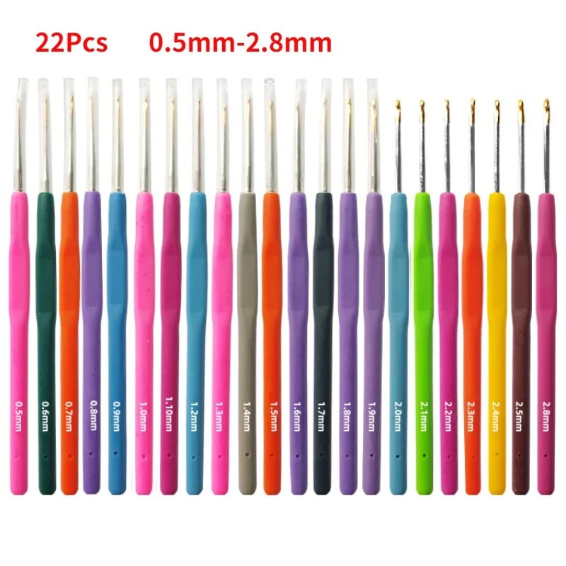 Крючки для вязания 22шт, 0.5-2.8mm, разные цвета
