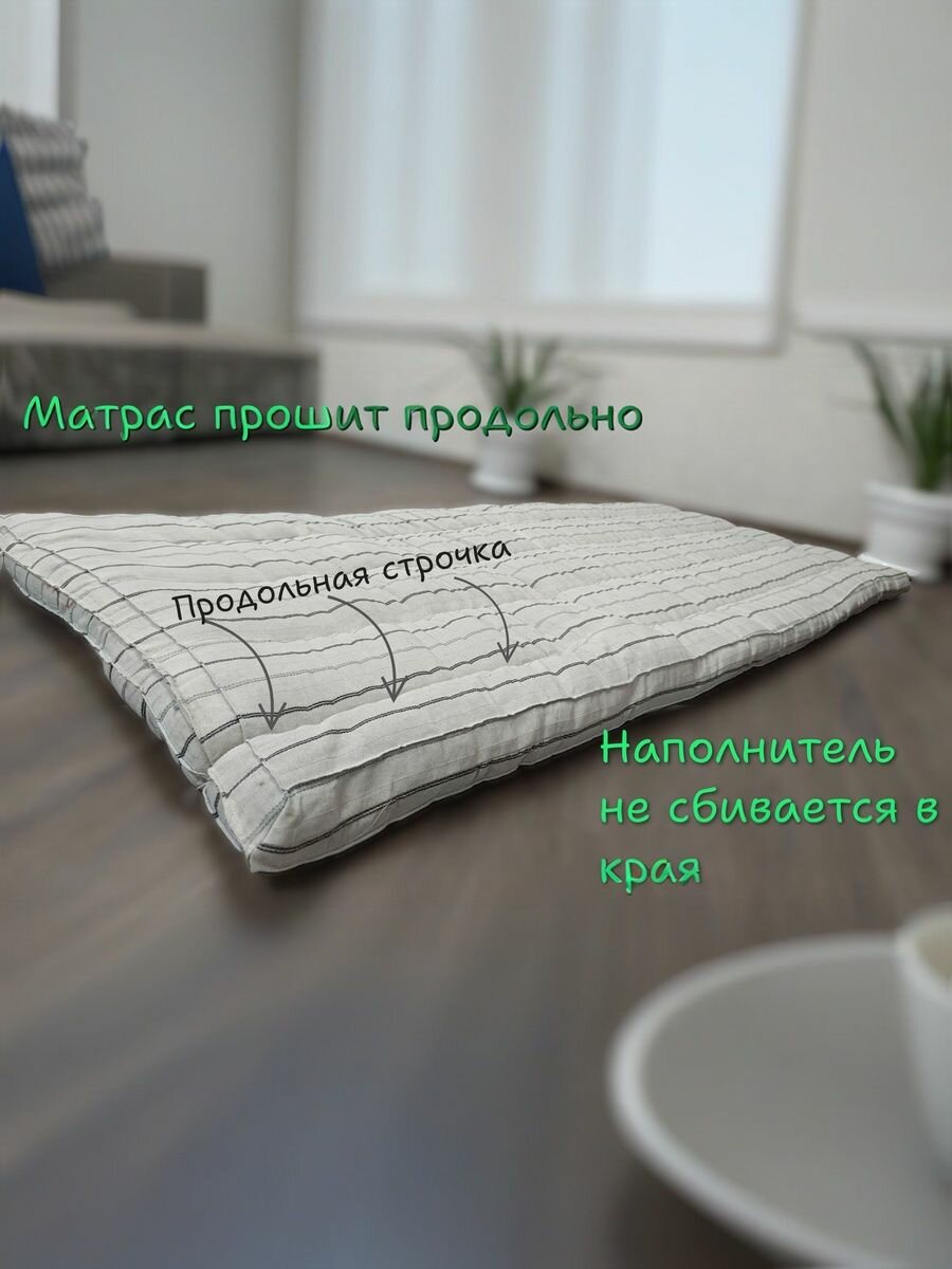 Матрац/матрас ватный/армейский/беспружинный/полосатый в чехле из тика размером 70х190 см — фото 1