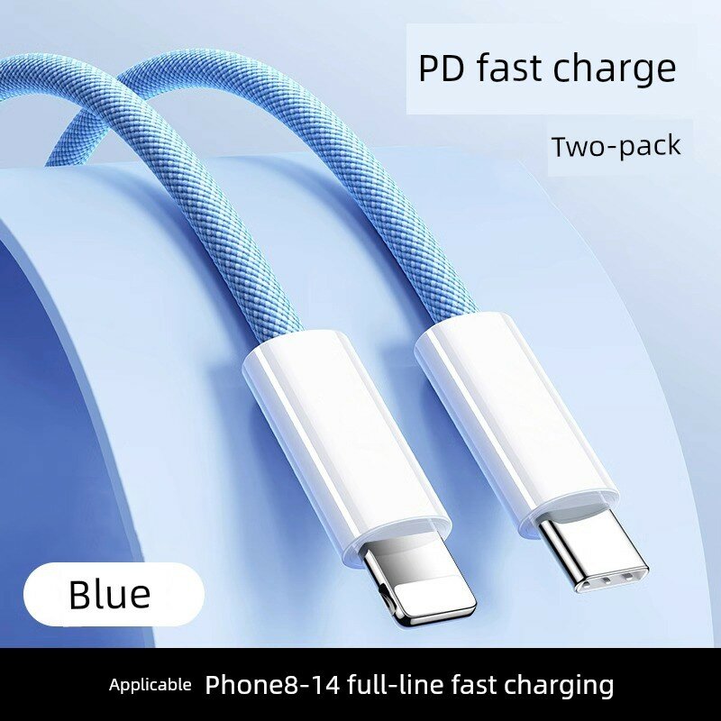 45 Вт зарядное устройство PD и оплетенный кабель USB-C для iPhone 8-14, ледяной синий, 1 метр