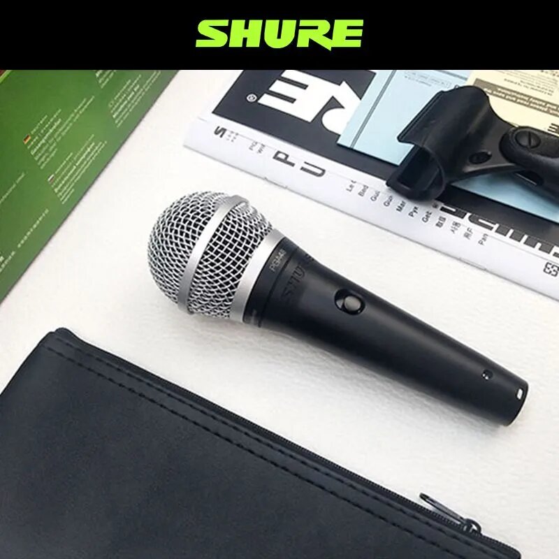 Микрофон для живого вокала SHURE Mic48 Проводной микрофон с переключателем, направление кардиограммы, точная передача сигнала, захват ясного и чистого звука, серебристый, черный матовый
