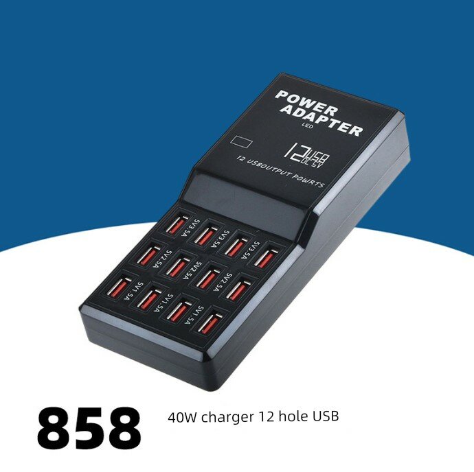 12-портовый черный USB-адаптер, 12А выход, поддержка быстрой зарядки для телефонов и планшетов