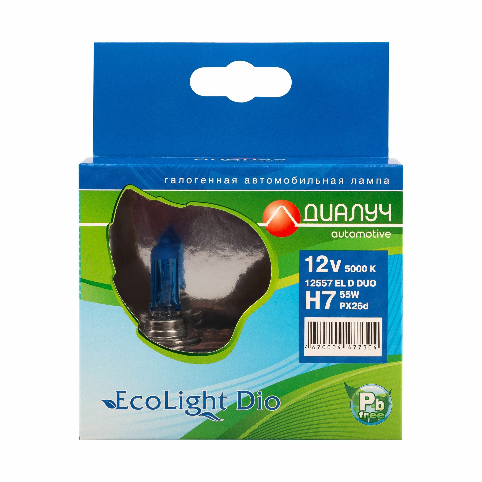 Лампа H7 12V 55W PX26d +80% EL E 4500К, 2 шт / Диалуч / 12557ELEDUO