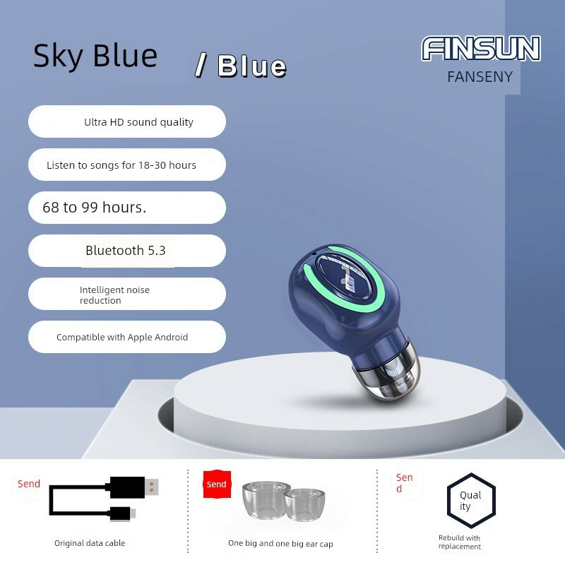 Vivo Беспроводные наушники Bluetooth с чипом 5.3, 18-30 часов автономной работы, шумоподавлением, цвет небесного синего