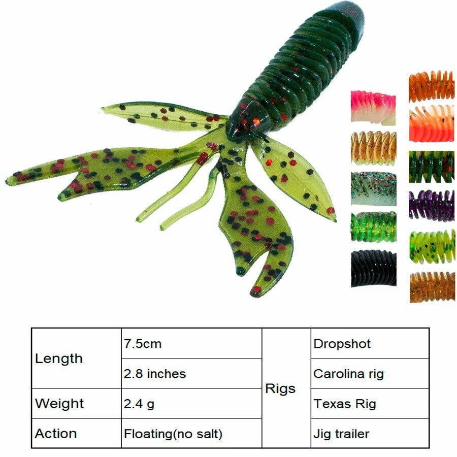 GETHOOKED Slick Craw Baits 7.5см 6шт — фото 1