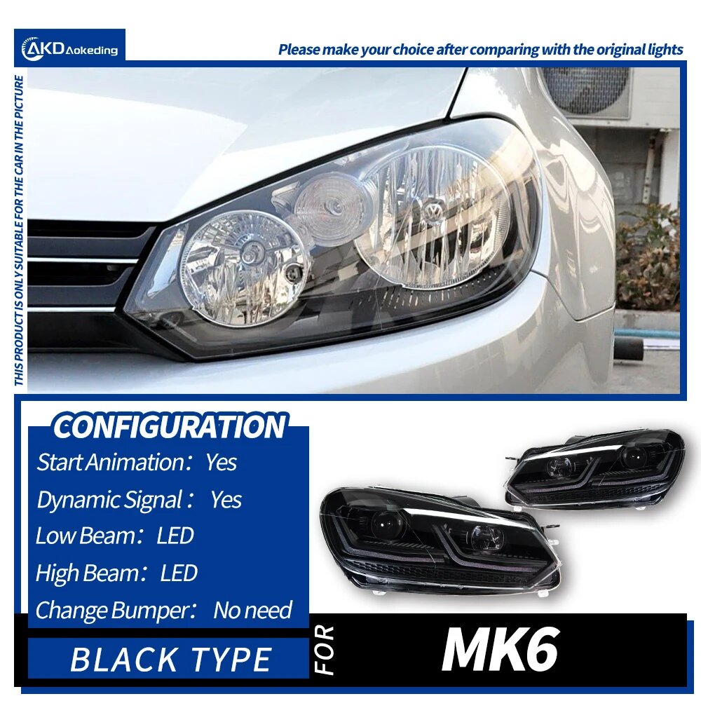 Фаркопы для автомобильного стайлинга для VW Golf 6 MK6 Jetta R20 в стиле Black Samurai Светодиодные фары 2009-2012 Фары DRL Сигнальный прожектор