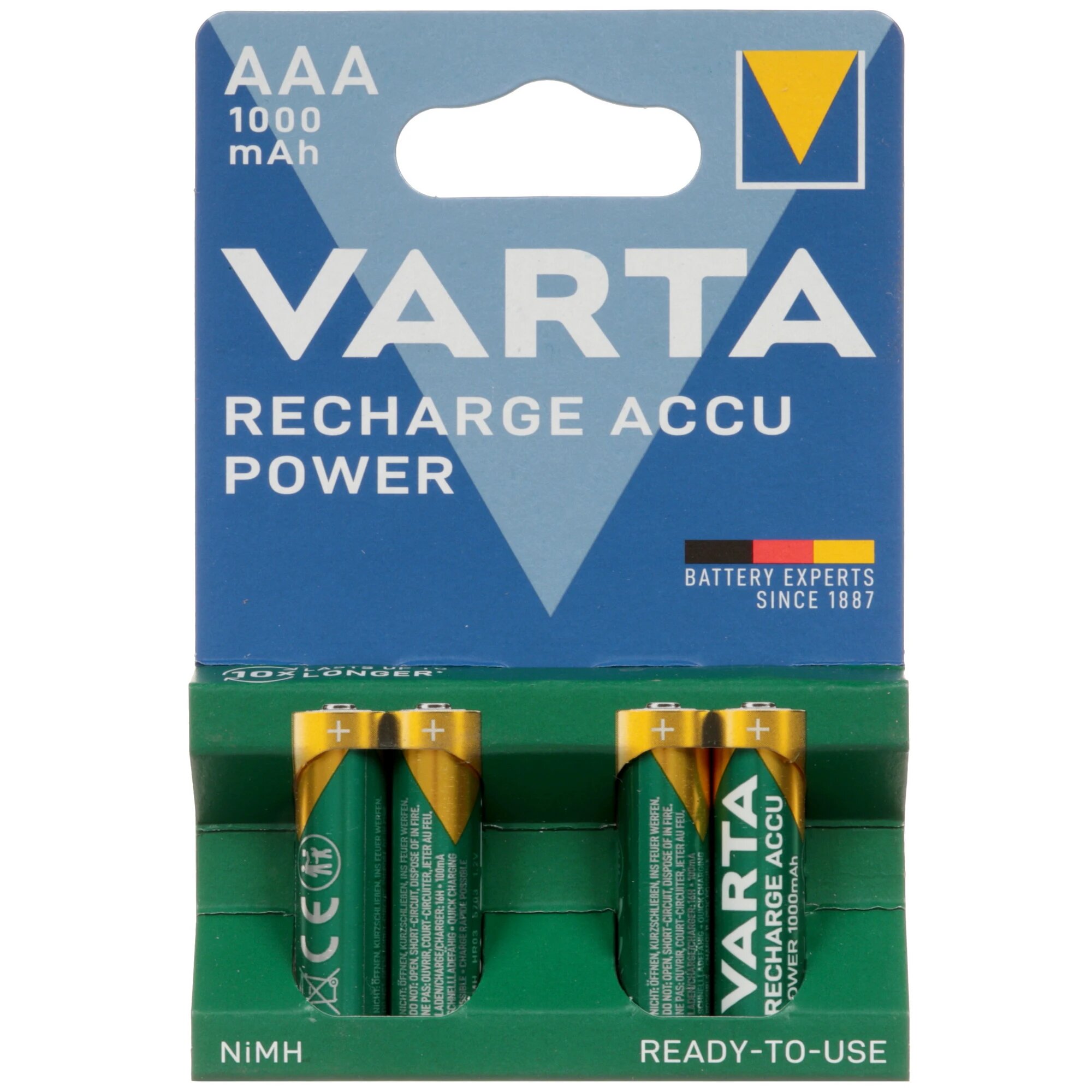 Аккумуляторы VARTA Recharge Accu Power AAA 1000mAh BL4 (4 шт. в блистере) 05703301404