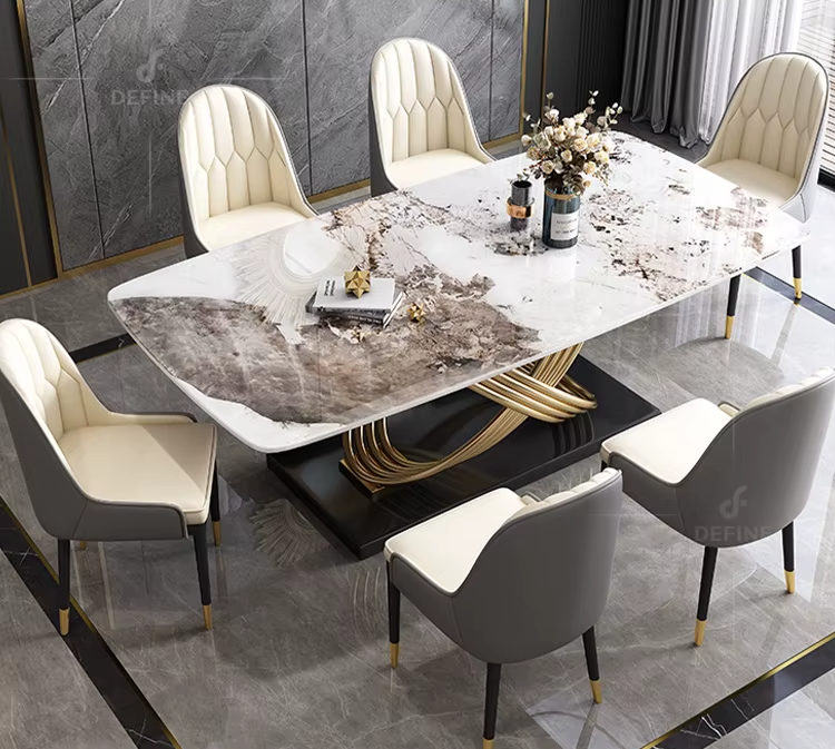 Стол кухонный Labrea Paris "MARBLE LOOP", мраморная столешница, металл, 180x90 см — фото 1