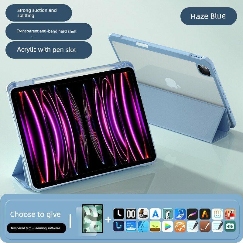 Магнитный чехол для iPad 2019/2020 с отсеком для ручки и поворотом на 180 градусов, 10.2 дюйма, дымчато-голубой