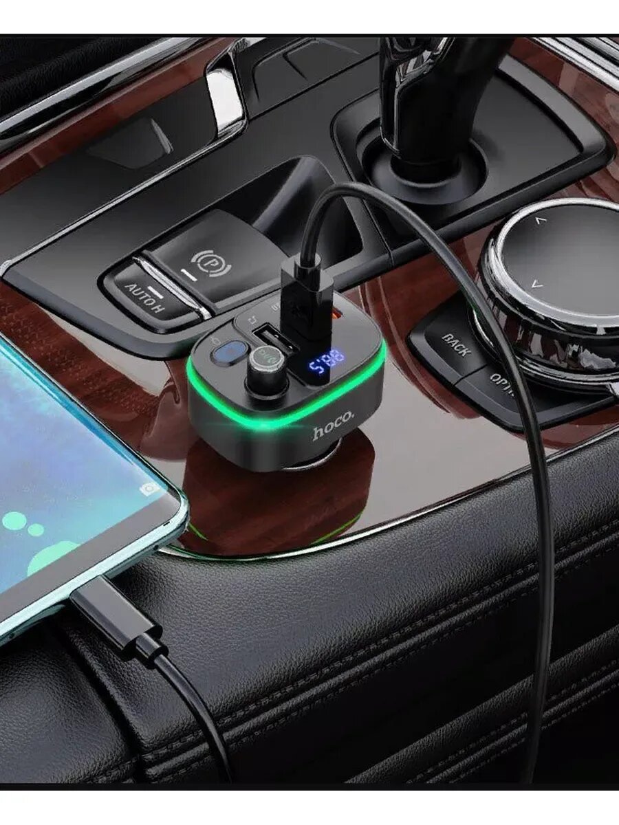 FM-трансмиттер HOCO E62 2USB+Type-C microSD bluetooth 5.0 черный — фото 1