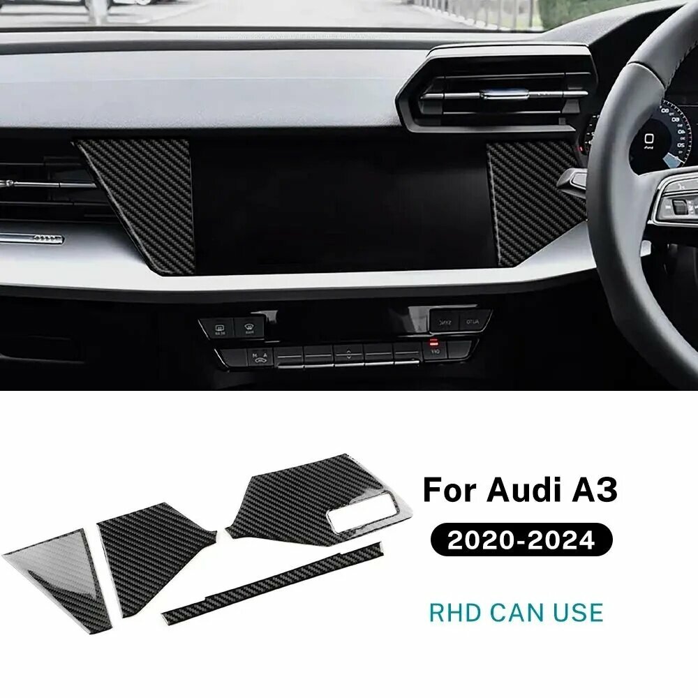 Наклейка из настоящего мягкого карбона для Audi A3 S3 8Y 2021 2022 2023 2024 RHD LHD, центральной панели управления и отделки салона автомобиля.