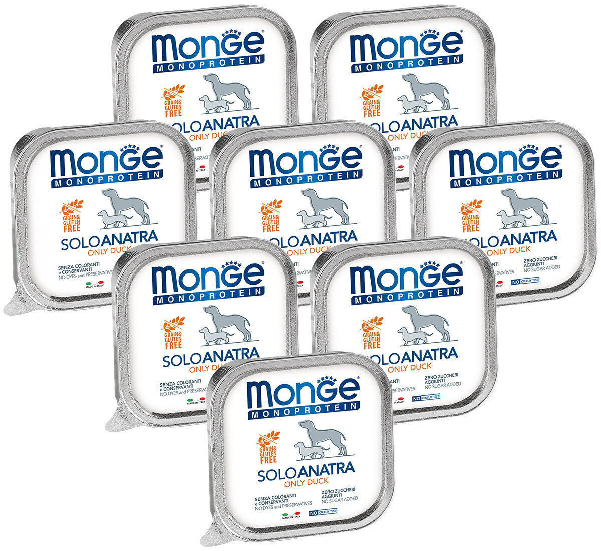 Корм влажный Monge Monoprotein Solo Dog монобелковые для взрослых собак паштет с уткой, 150 г 8 шт