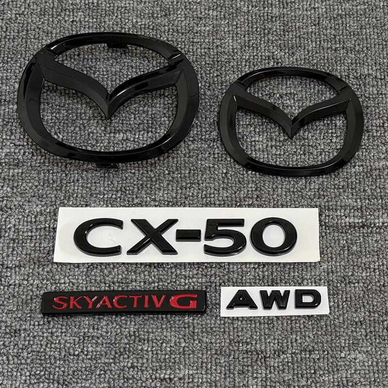 Логотип Mazda CX-50, черный карбон, 3D, AWD