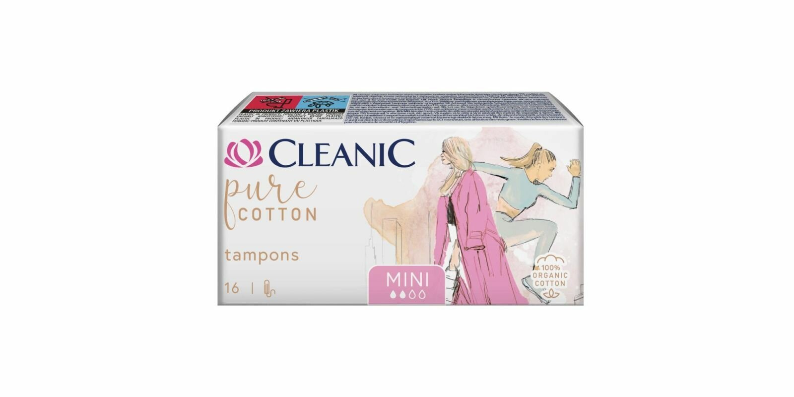 Тампоны CLEANIC Pure Cotton Mini 16 шт, 100% чистый хлопок