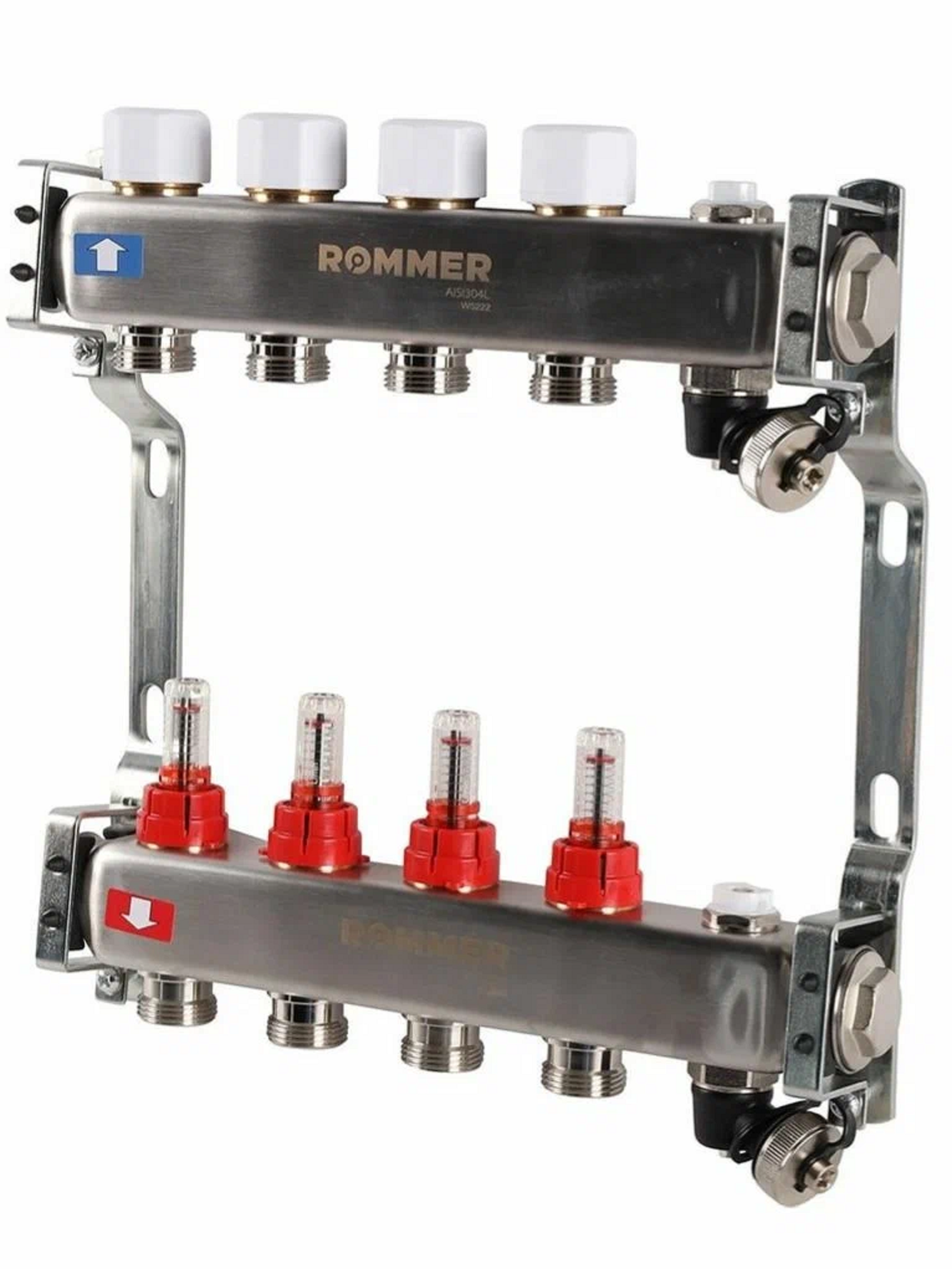 Коллектор распределительный Rommer RMS-1201-000004 с расходомерами 4 выхода 3/4"