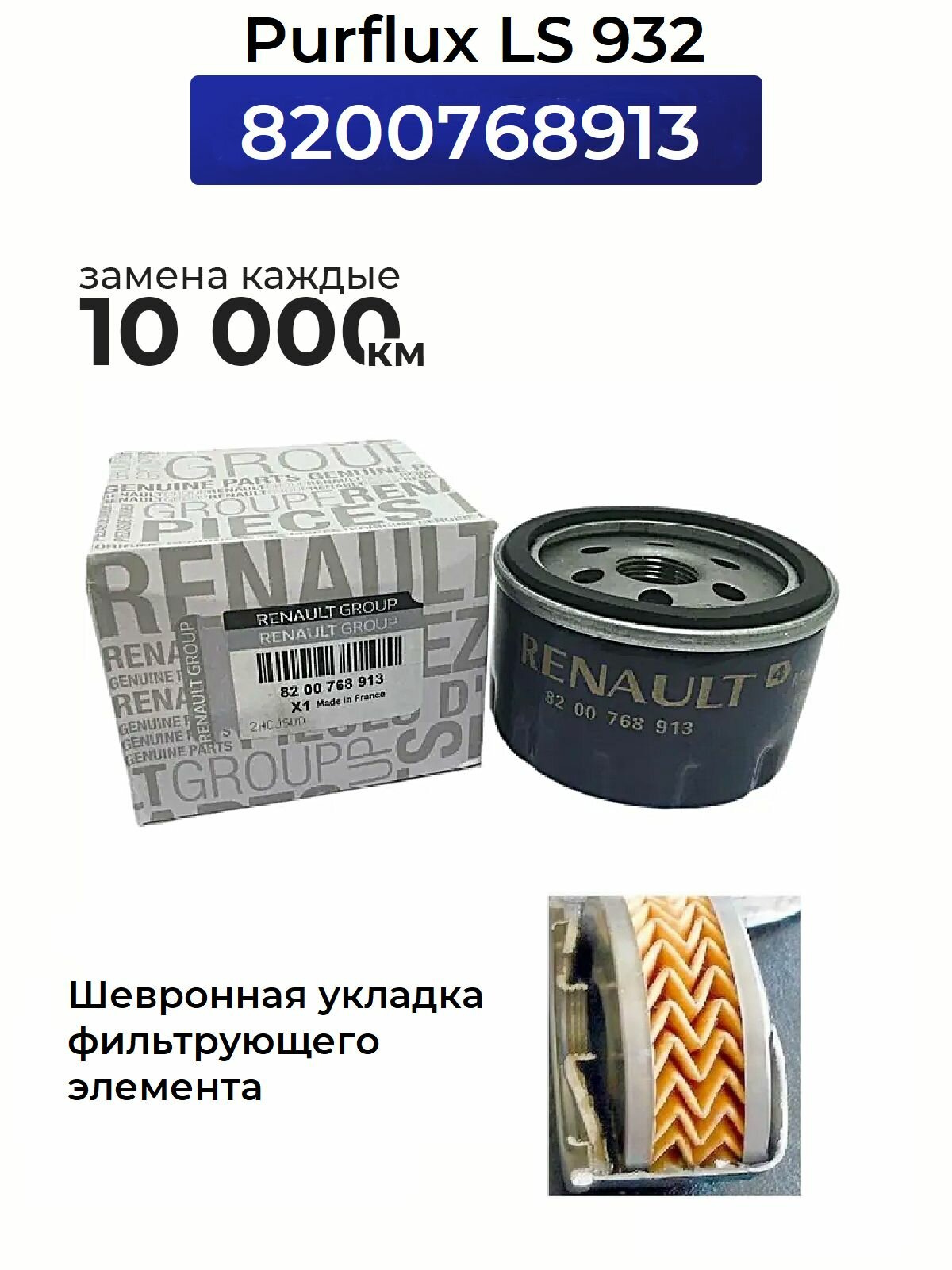Фильтр масляный Renault 8200768913 Дастер Логан ВАЗ Ларгус Меган Сандеро Duster Logan Sandero Megane Captur Kangoo Largus / OEM: 8200768913 , 7700274177 MANN W753 Purflux LS 932