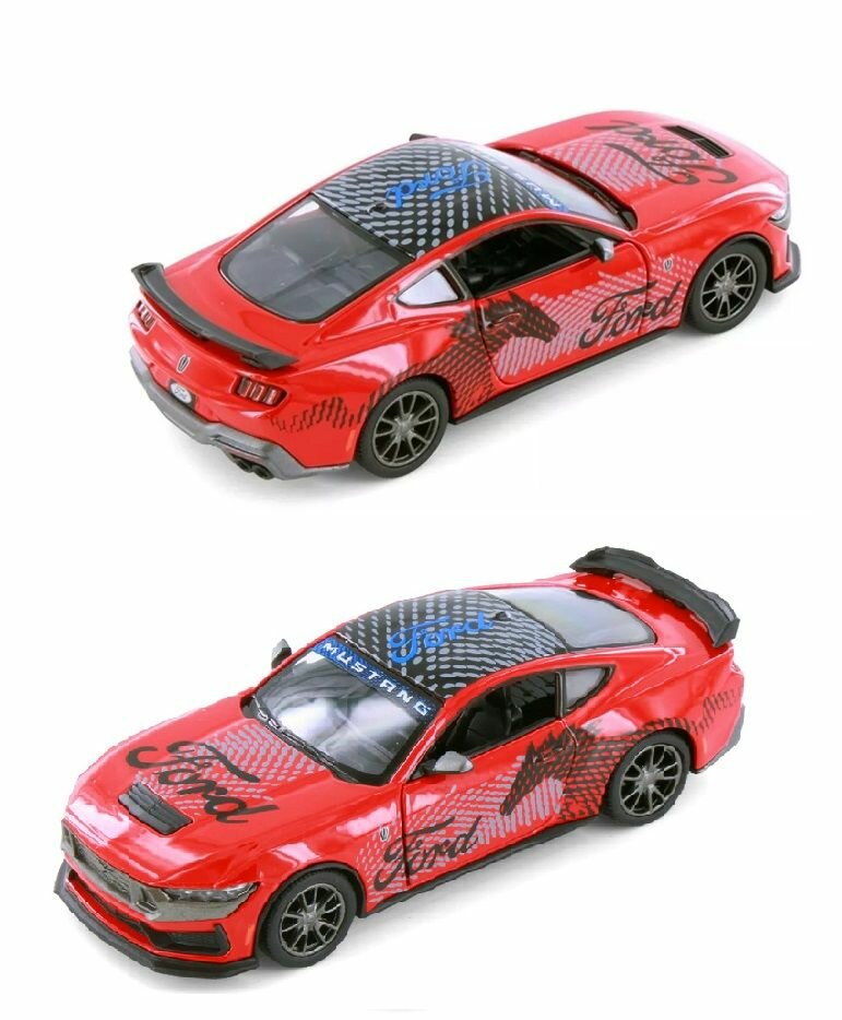 Модель машины Kinsmart "Ford Mustang Dark Horse 2024", масштаб 1:38, красная, с рисунком, инерционная