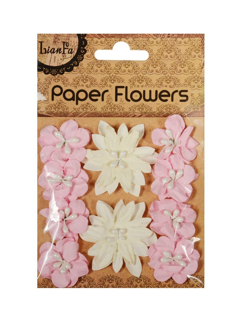 Набор для творчества Цветы с бусинами Paper Flower 2больш.+ 8маленьк, белые с розовым