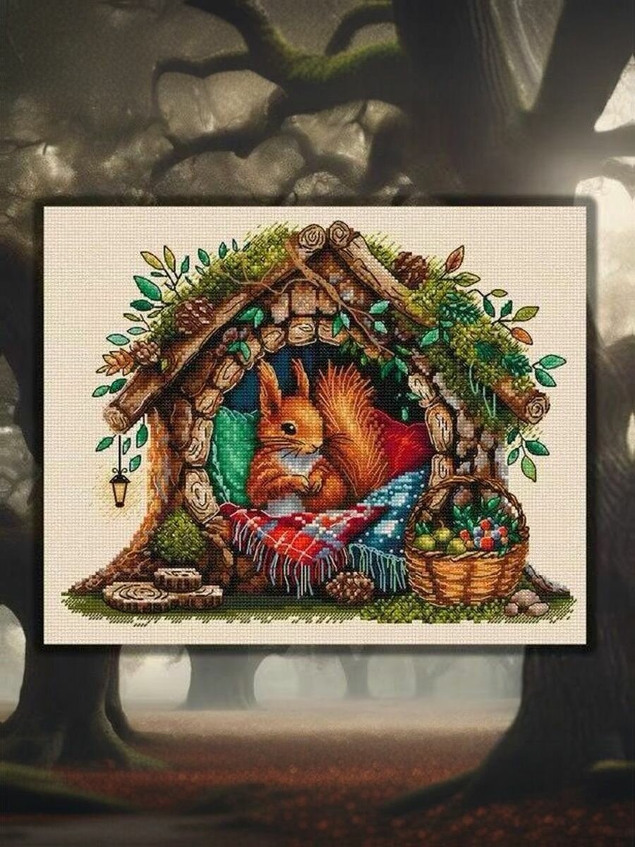DIY Набор для вышивания Amishop "Белка", 40 цветов, 150 x 118 стежков, 17 x 21 см, 18CT Aida