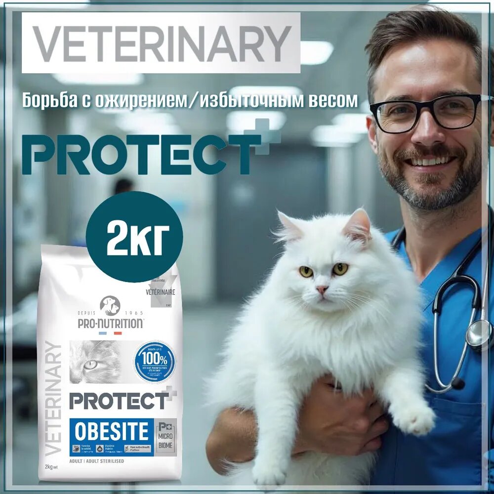 Сухой диетический корм для кошек Obesite при ожирении и диабете контроль веса метаболизм ЖКТ ветеринарный 2 кг Франция