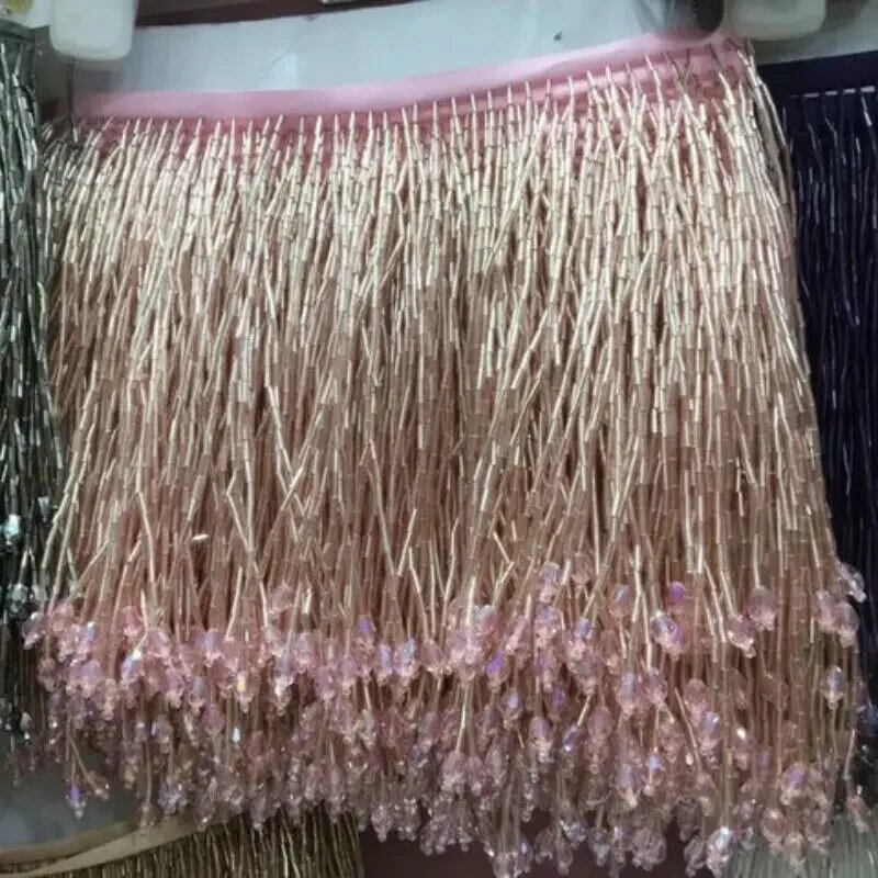 Розовая бахрома из бисера 1 yard, 15 см