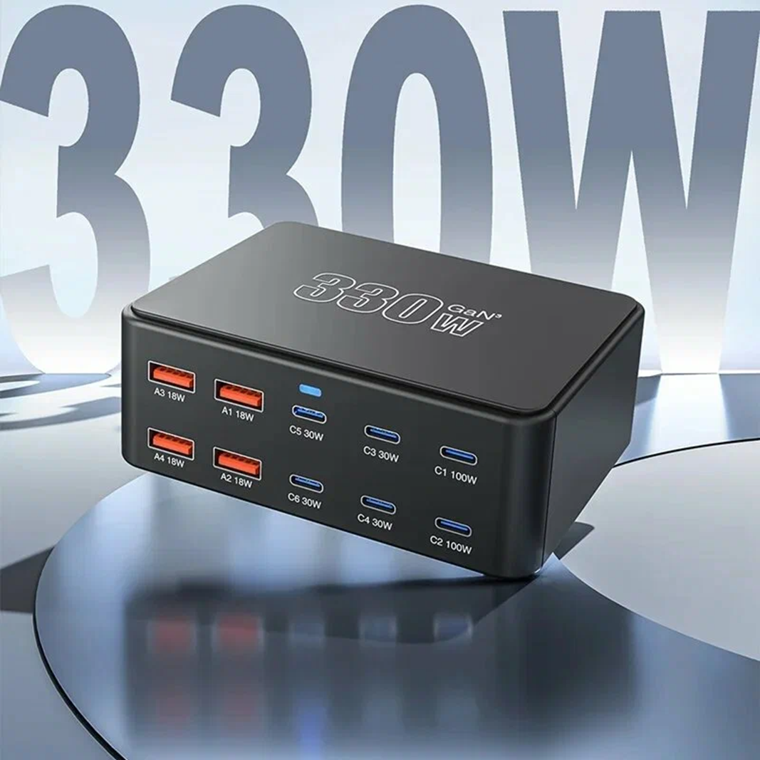Зарядная Станция 330 Вт GaN С 10 Портами USB Type-C PD 100 Вт Для Быстрой Зарядки MacBook Pro, iPhone EU Plug