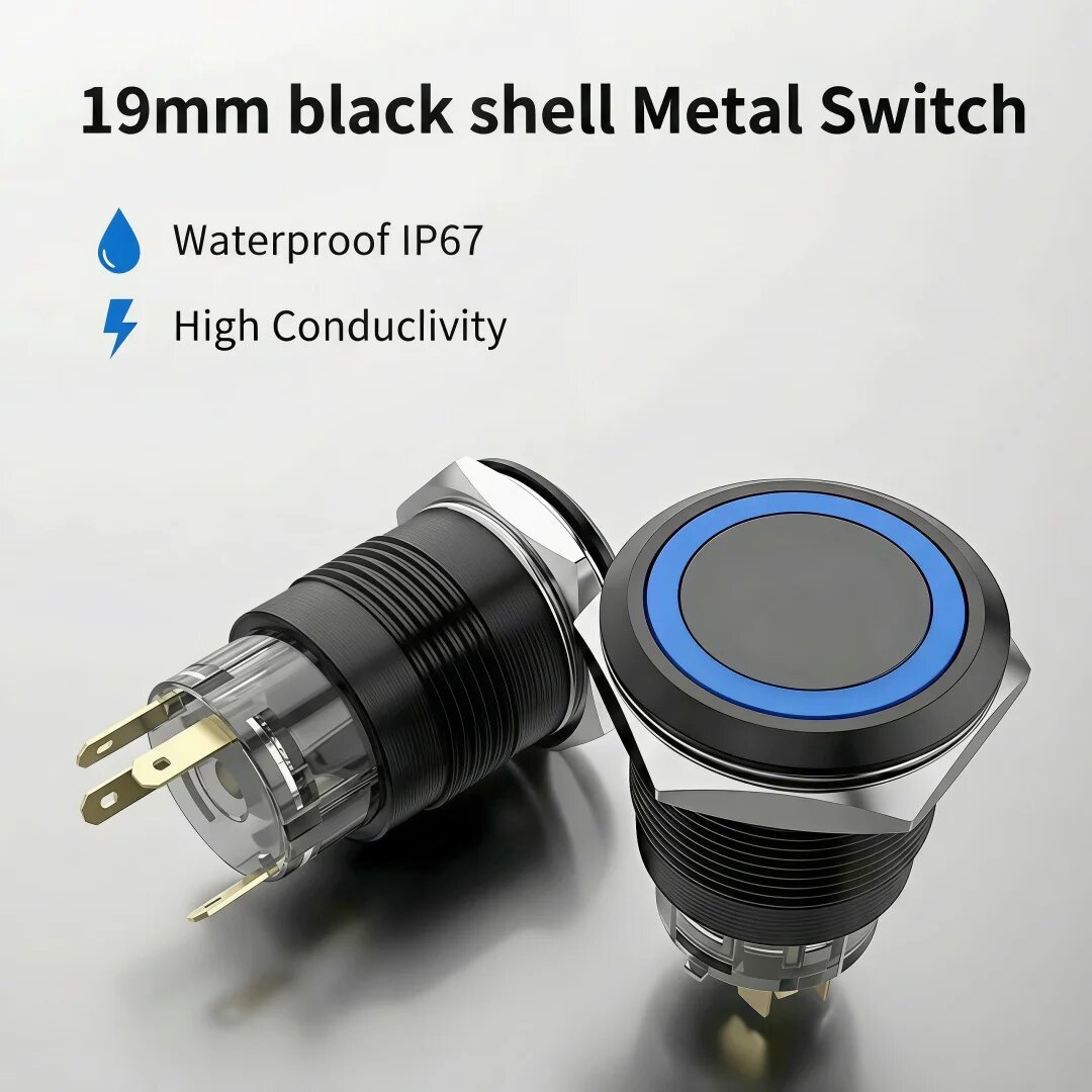 Переключатель кнопки 19 мм, белый, 9-24V, momentary