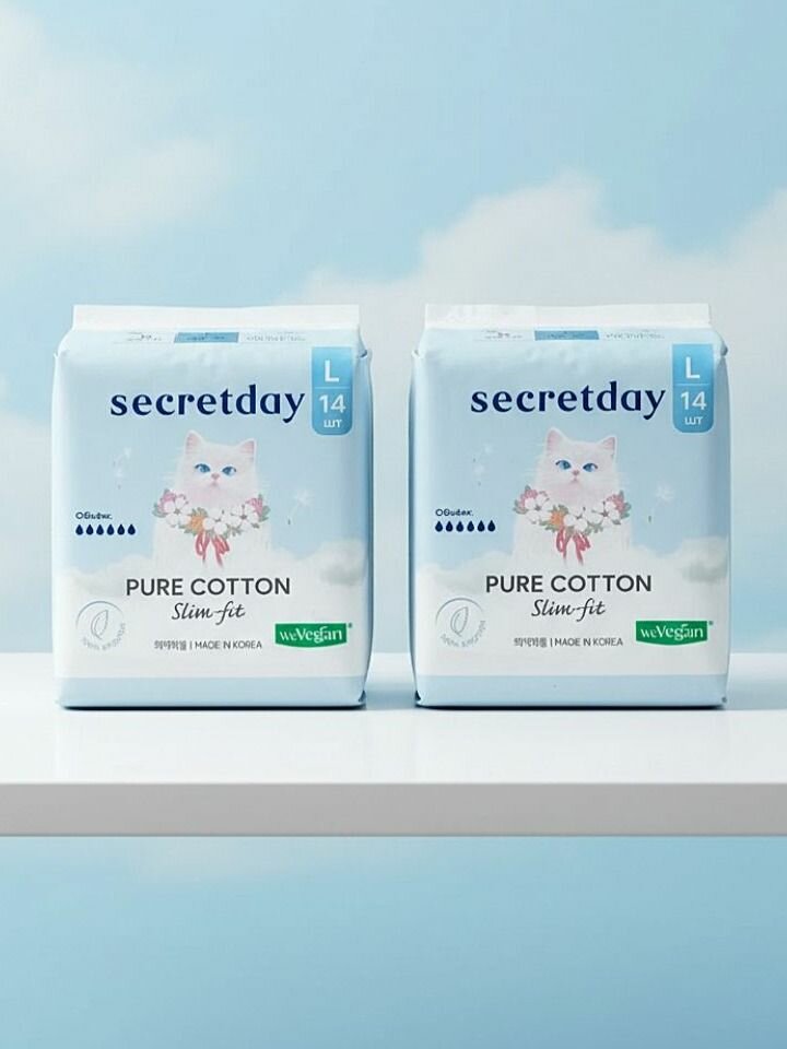 Прокладки гигиенические Secretday Pure Cotton Slim-fit размер L, 6 капель, 2*14шт