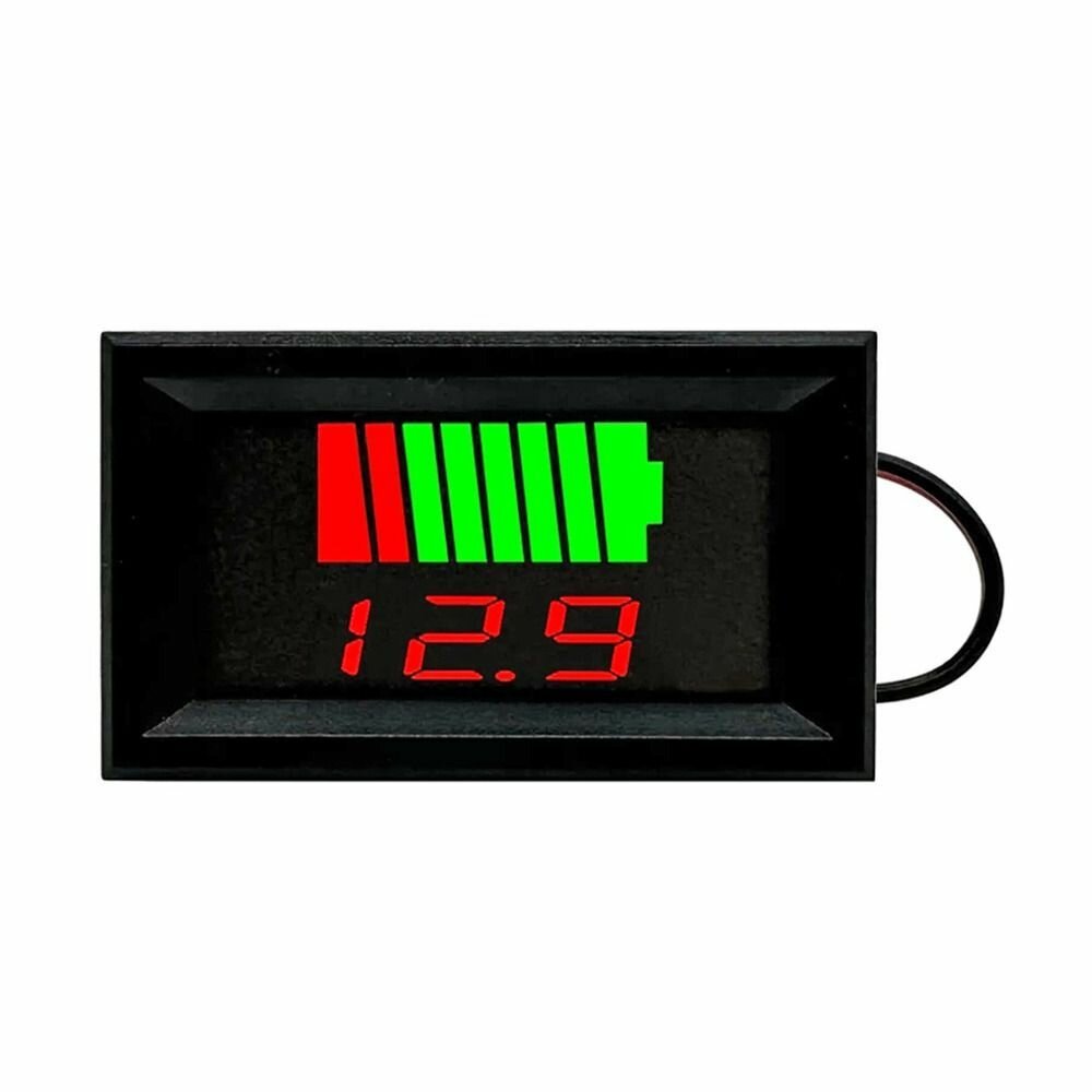 Индикатор уровня заряда аккумулятора 12–60/12–72/12–84 В, LED 8 уровней 10–100%, цифровой 0,56" монтаж 46x27 мм