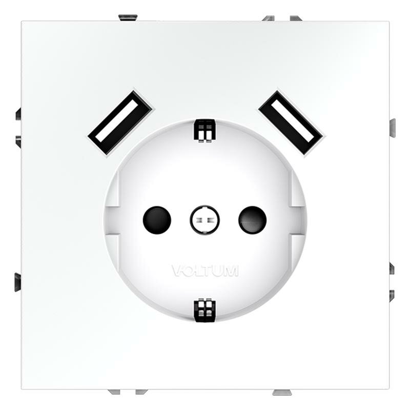 Розетка 1-м СП S70 16А с USB A+A с заземл. защ. шторки механизм бел. матов. Voltum VLS040402