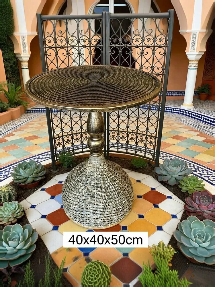 Журнальный столик, евро-винтажный, кованое железо, бронза, круглый, 40x40x52 см