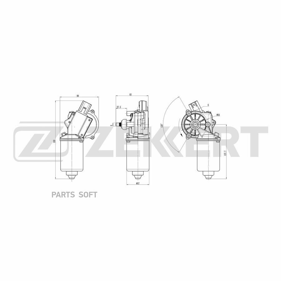 ZEKKERT WS-1008 Мотор стеклоочистителя перед. Toyota RAV 4 (A30) 06- Yaris (P90) 07- Mitsubishi Outlander II 06- ()