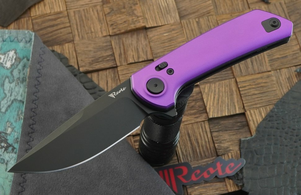 Складной нож Reate Knives PL-XF, сталь Nitro-V, Black PVD, рукоять фиолетовый алюминий