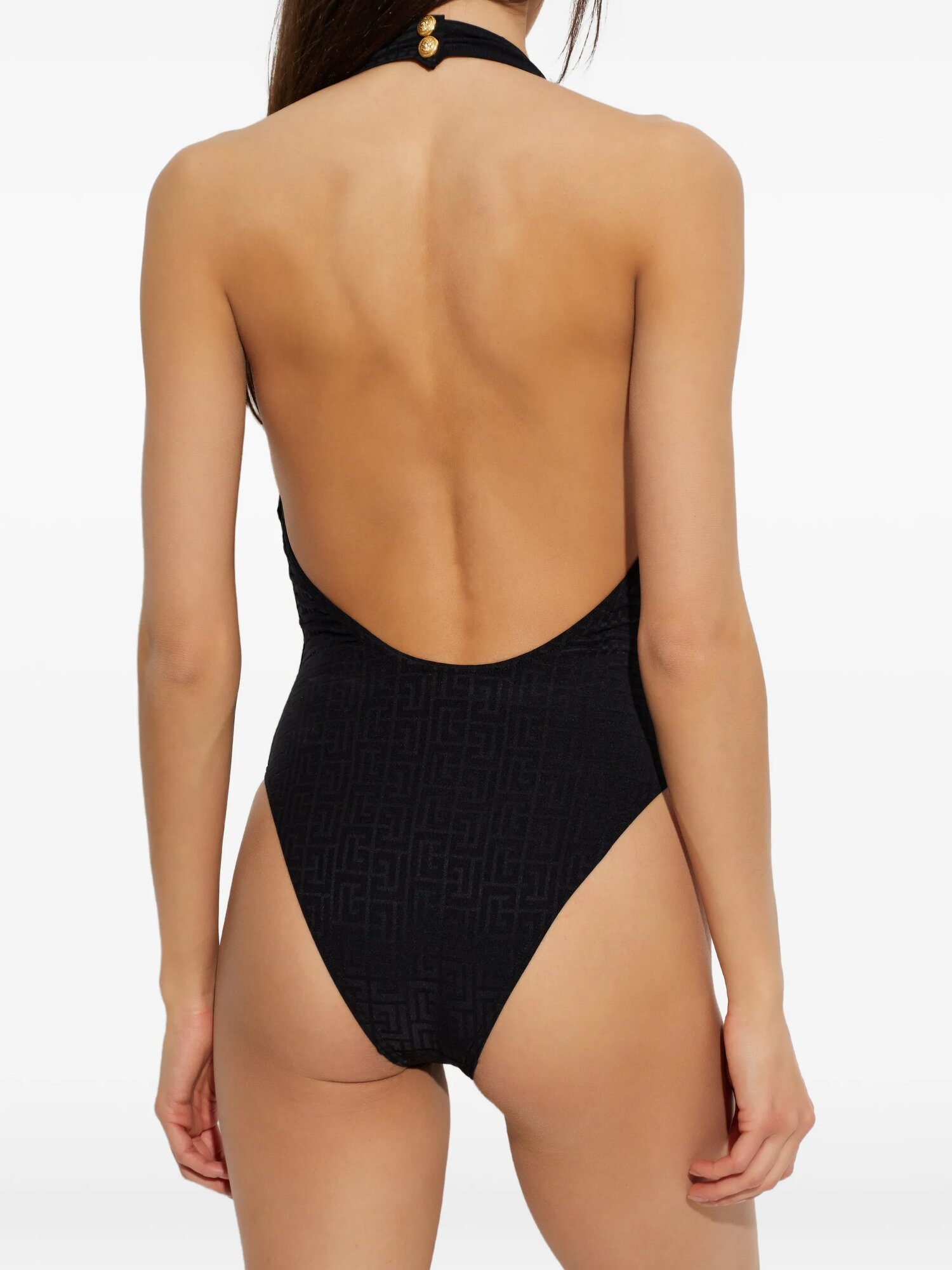 Купальник BALMAIN Monogram-jacquard halterneck swimsuit, размер 40 — фото 1