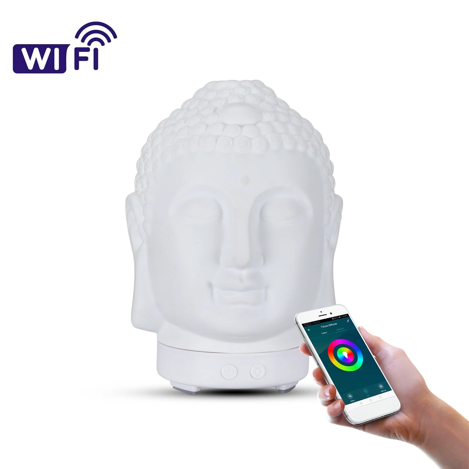 Увлажнитель воздуха с WiFi-контролем, диффузор эфирных масел, ночная лампа с 7 цветами LED, холодный дымошестер для будды, ароматерапия для дома - WiFi белый деревянный