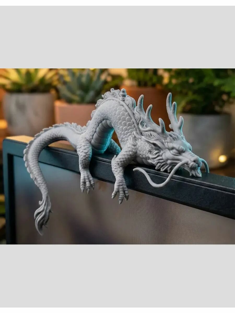 Декоративная фигурка "Восточный дракон на монитор" 3D печать из пластика