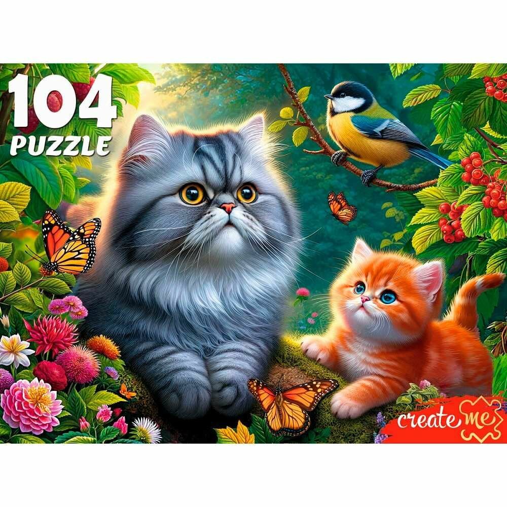 Пазл "Котики с синицей", развивающая логическая игра-головоломка для детей, развитие мелкой моторики, паззл из 104 элементов