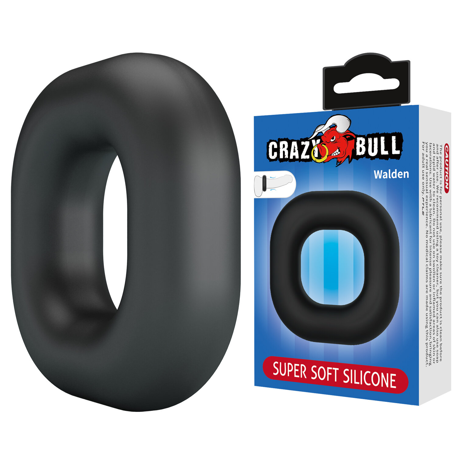 Кольцо эрекционное Crazy Bull растягивающееся черное, силикон