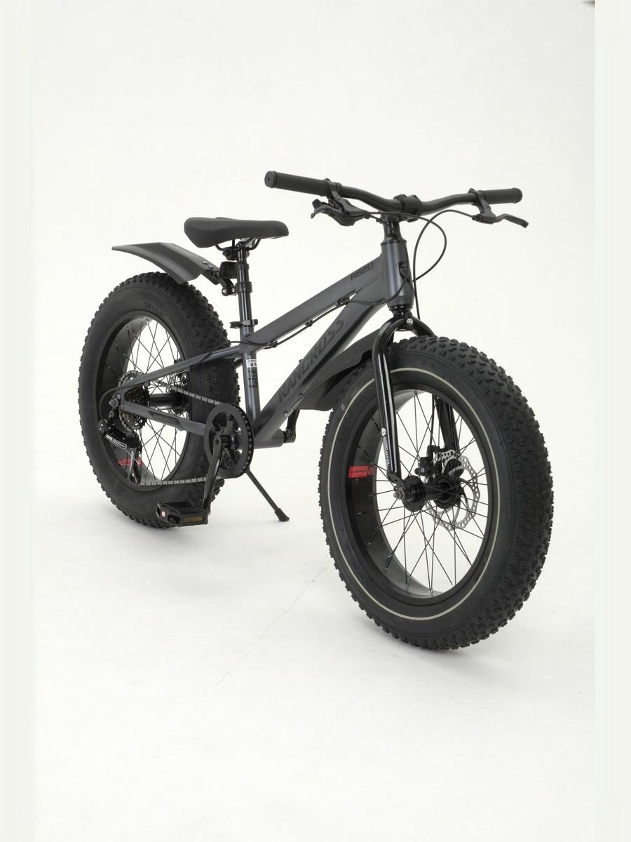 Детский/подростковый фэтбайк Rancross R620, колеса 20*4, рама 10 дюймов, SHIMANO 7ск, вилка жесткая RIGID, Fat-bike серый, рост 120-150 см, 7-11 лет