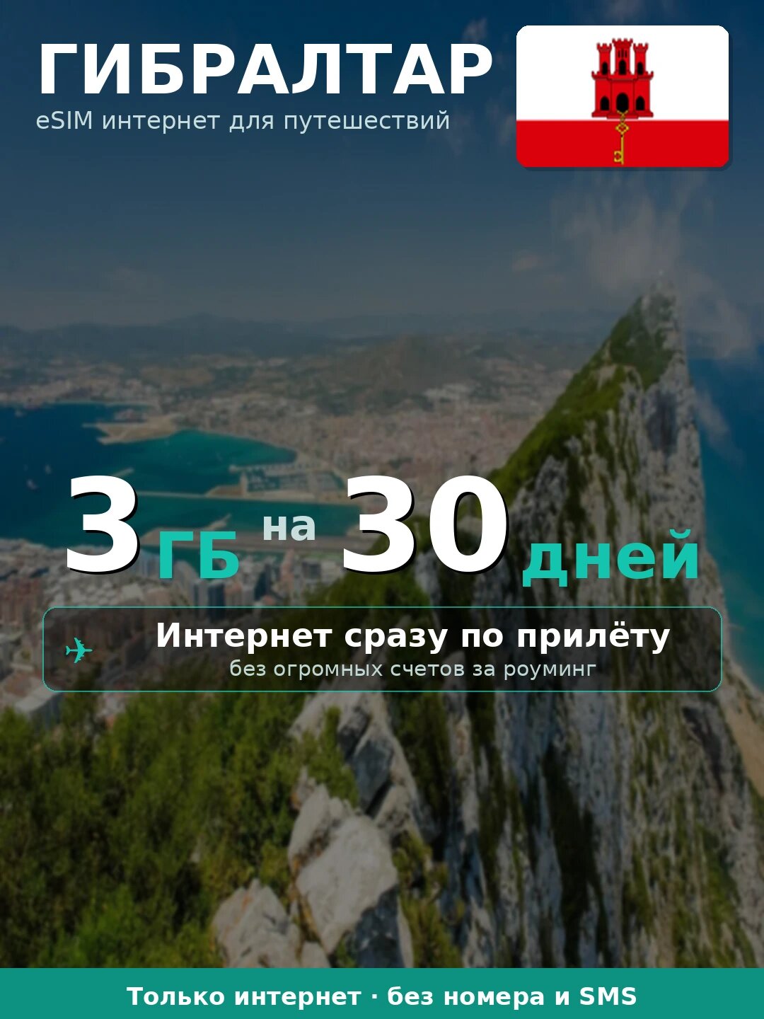 ESIM Гибралтар — мобильный интернет 3 ГБ на 30 дней | виртуальная SIM-карта для путешествий