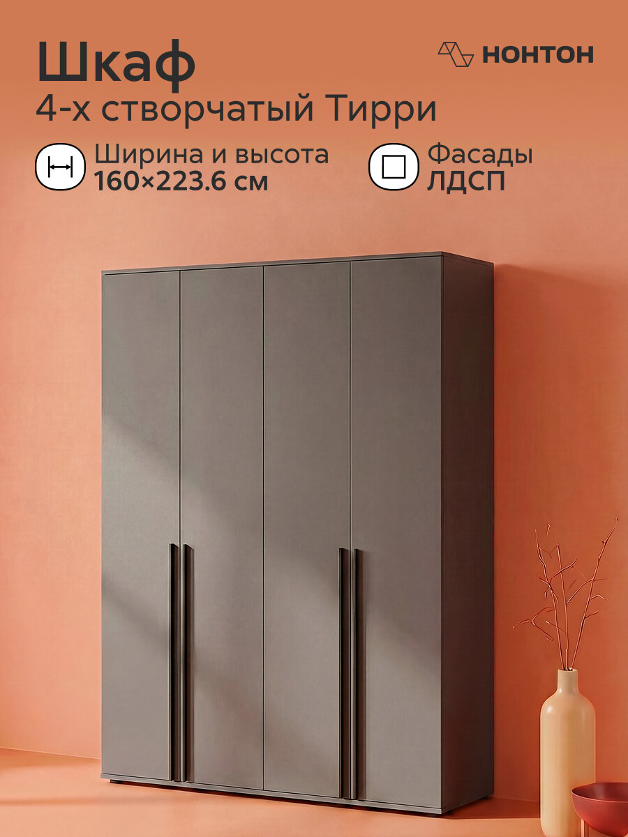 Шкаф распашной Тирри, Ш:160 * Г:90.6 * В:223.6 (ЛДСП графит)