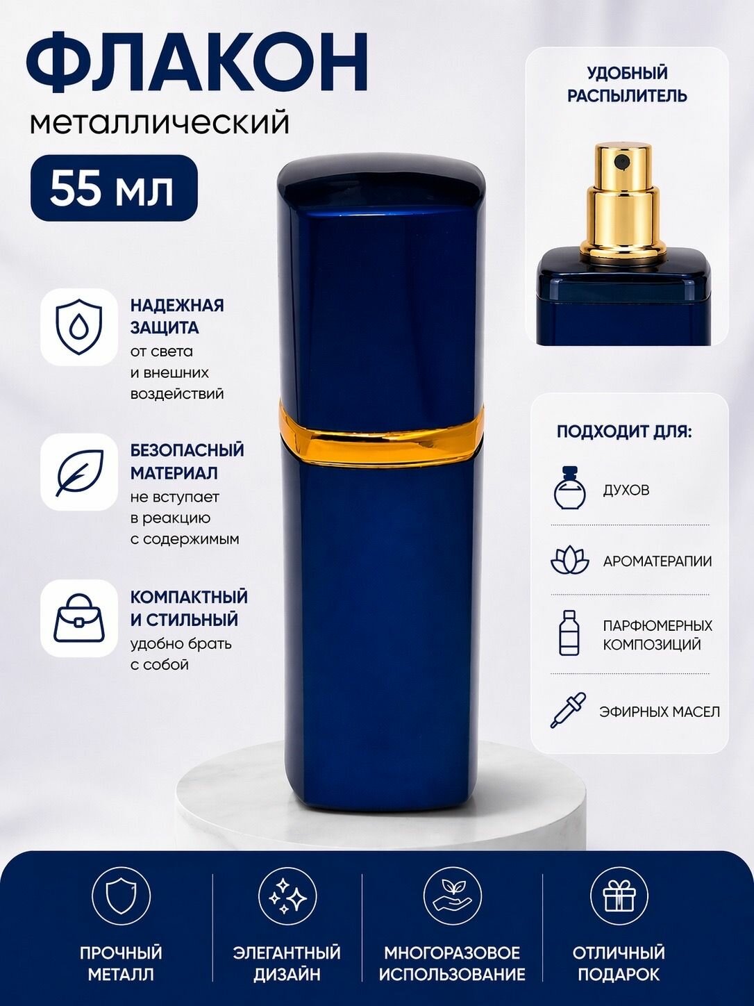 Флакон-спрей атомайзер металлический 55мл