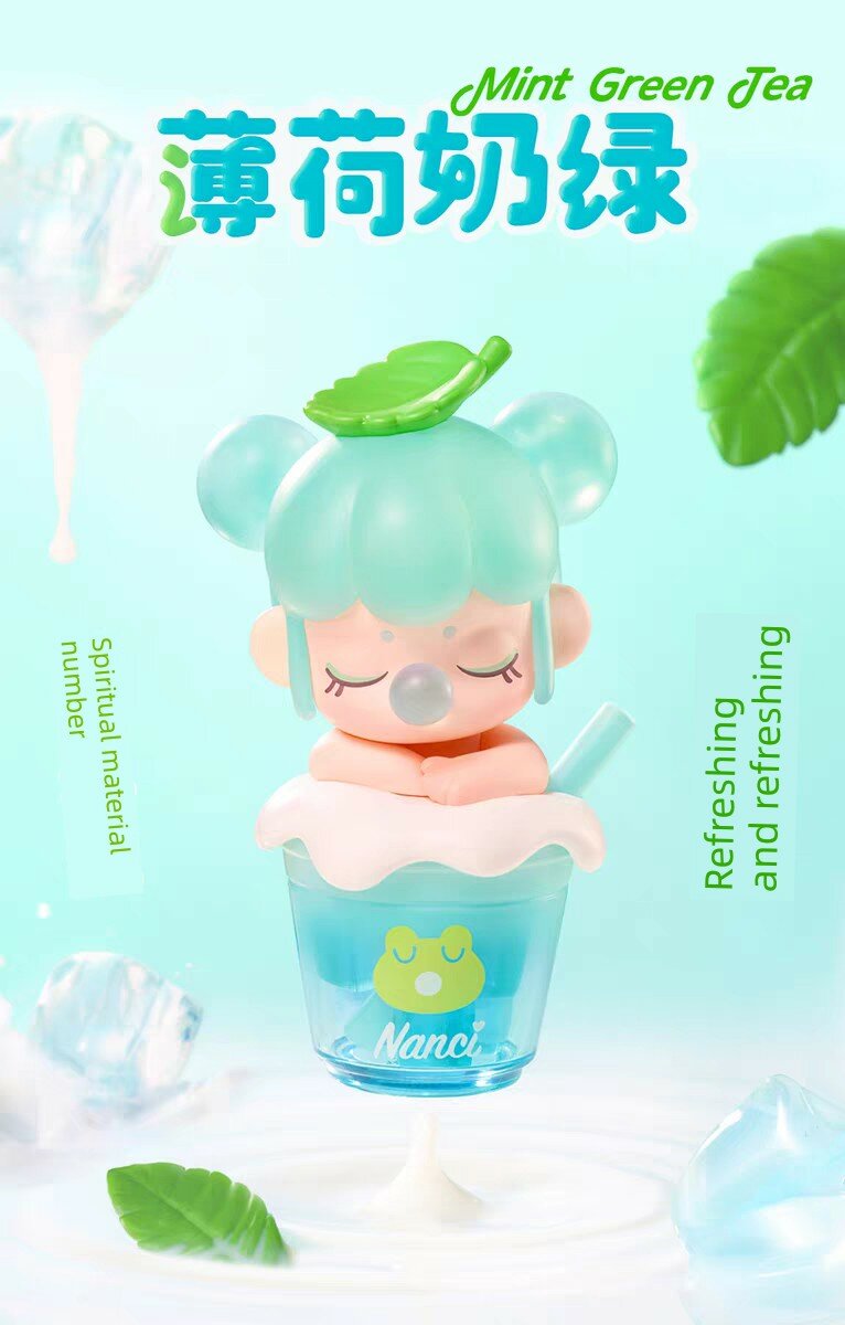 Rolife BabyNanci Milk Tea Series Blind Box Doll Figurine Mint Cow Flavor for Girls Collectible Toy