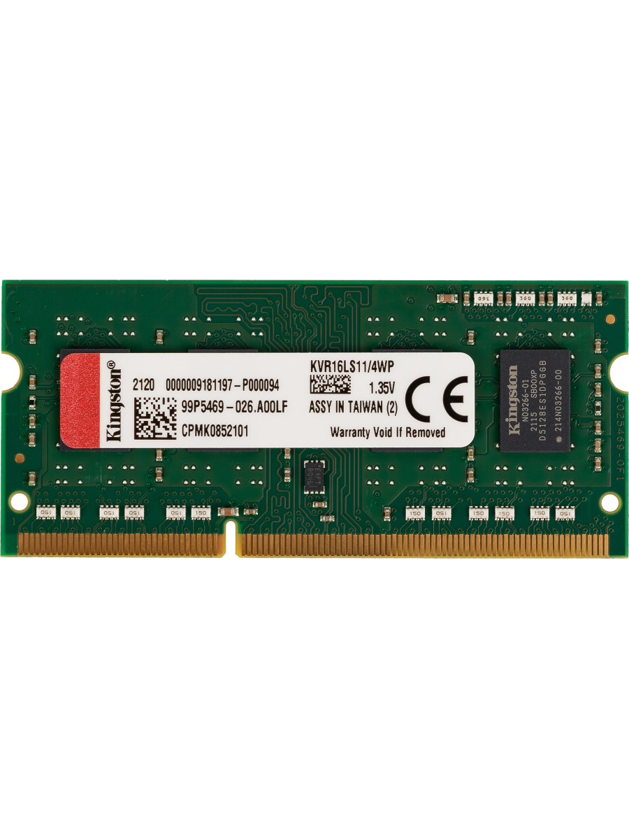 Память DDR3L 4GB 1600MHz Kingston KVR16LS11/4WP Valueram RTL PC3-12800 CL11 SO-DIMM 204-pin 1.35В single rank RTL