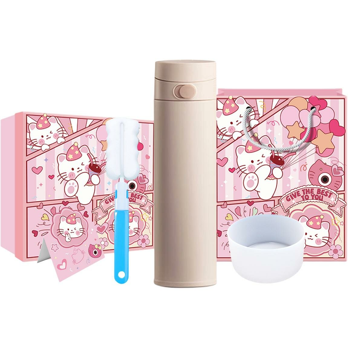 Термокружка унисекс Xiaomi Mi Home Insulated Cup 2nd Generation Pop Up, 480ml, Pink, Cute Cat Exclusive Box