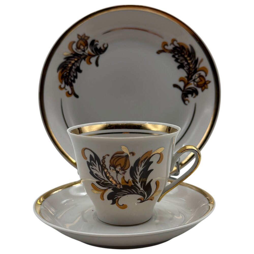 Кофейное трио "Чертополох", 100 мл, ручная роспись, 1970-1980 гг, Рижский ФЗ, Рига, СССР