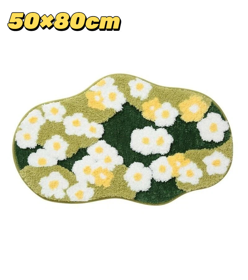 Флокированный ковёр с узором весенних ромашек 50×80 см / Ковер для спальни / Ковер для кабинета / Ковер для гостиной