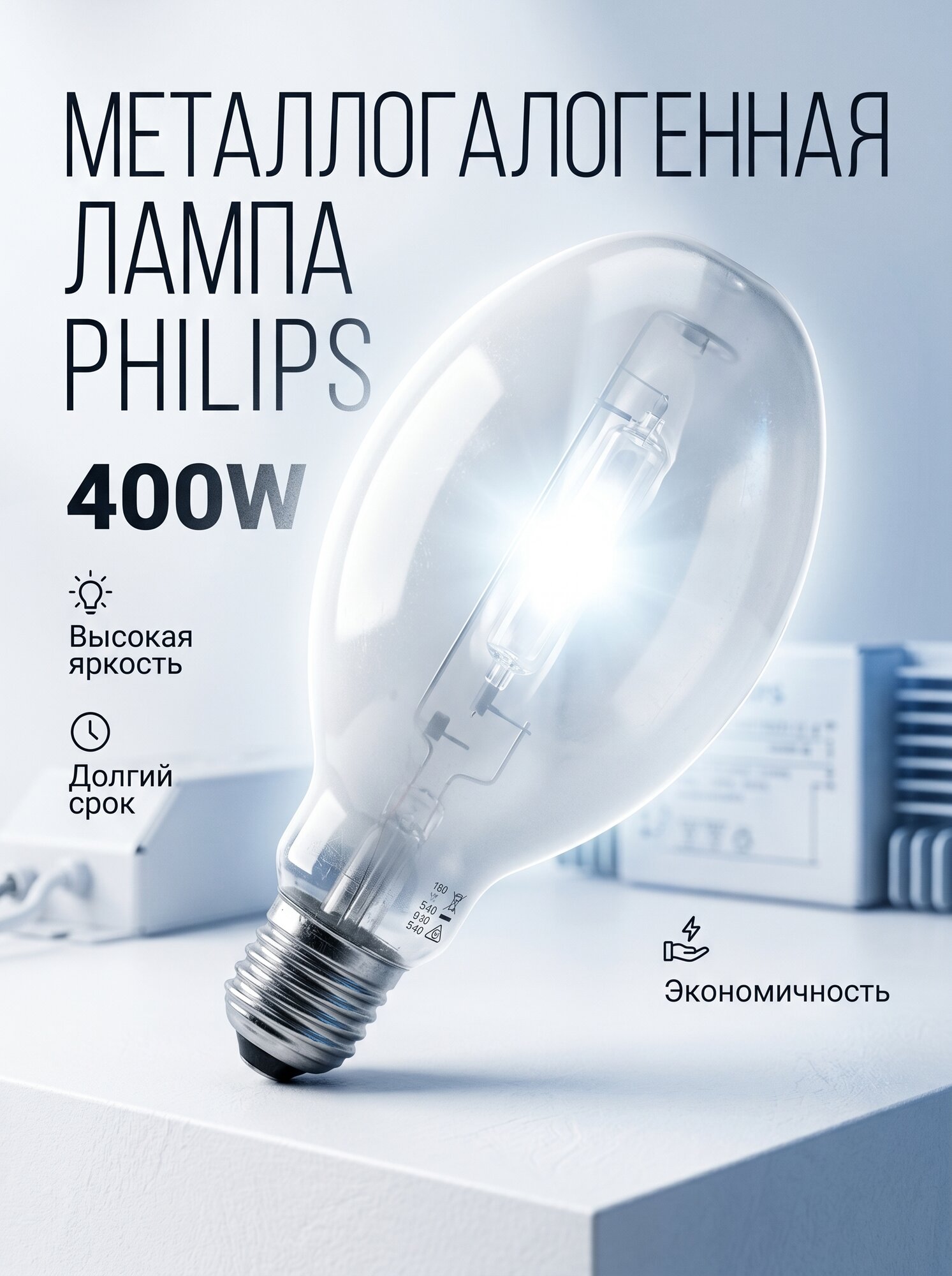 Лампа PHILIPS 400Вт, газоразрядная, с эллипсоидной колбой, матовая, E40