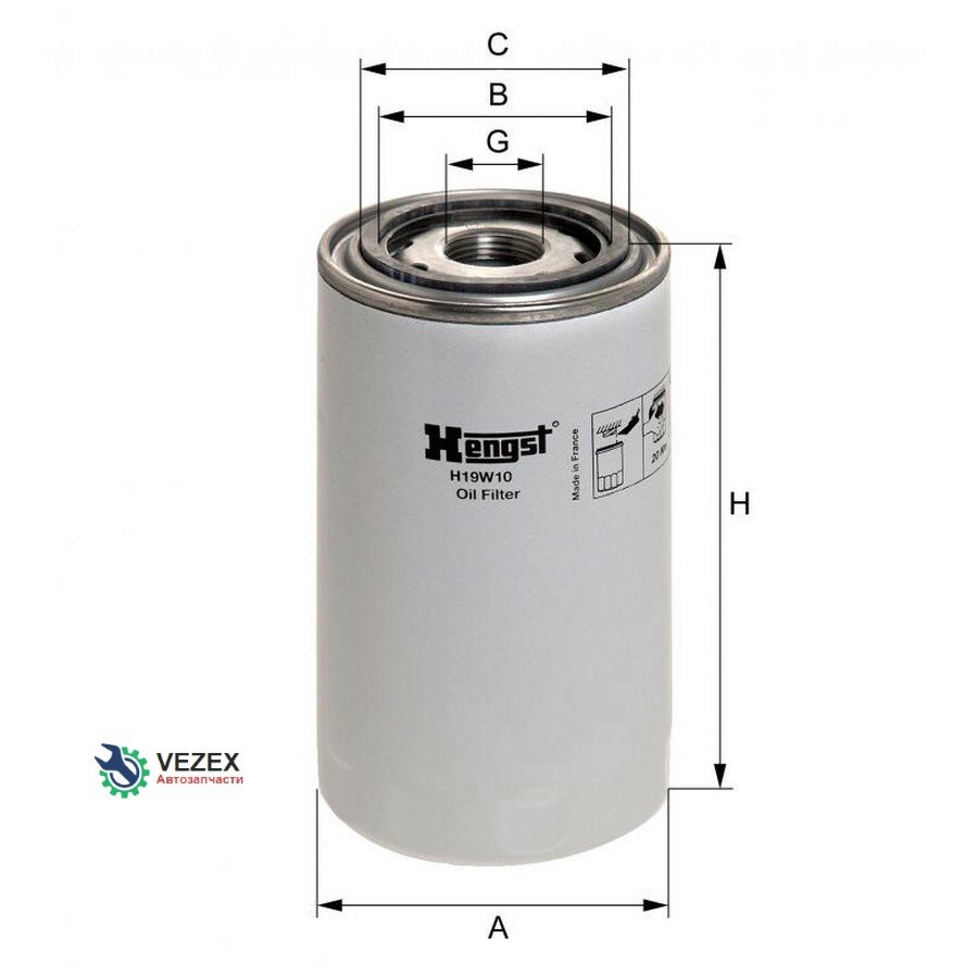 HENGST FILTER H19W10 фильтр масляный ! H174 D93.5 d62/72 M27x2 \CUMMINS, DAF, IVECO
